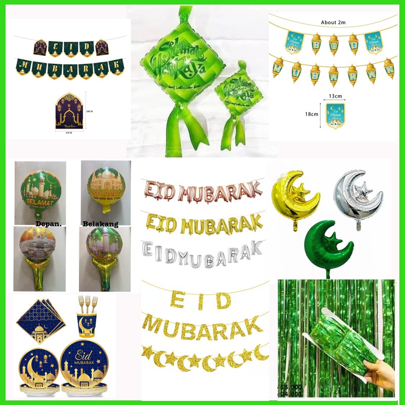 Jual BALON FOIL EID MUBARAK, KETUPAT, PENTUNGAN, BULAT, BULAN, LAMPU ...