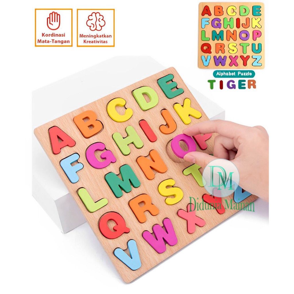 Jual Mainan edukasi anak belajar alphabet puzzle kayu huruf ABC warna ...