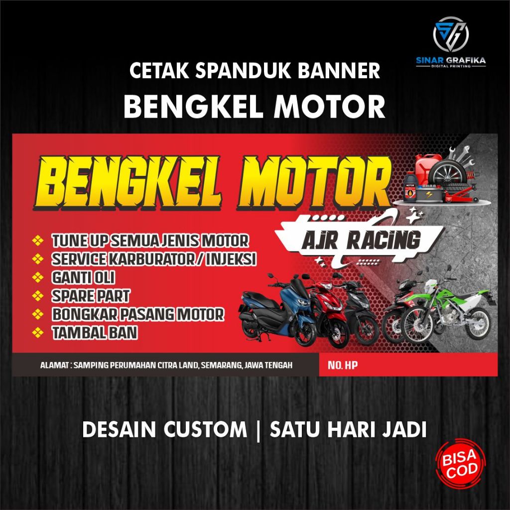 Jual Spanduk Banner Bengkel Motor, Bisa Request Desain, Satu Hari Jadi ...