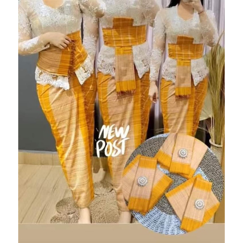 Jual kamen lembaran endek dobol incl selendang kuning | Shopee Indonesia