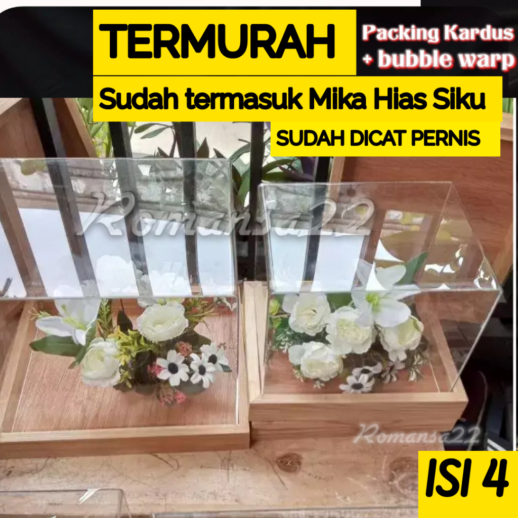 Jual Ready KOTAK HANTARAN SESERAHAN KAYU ISI 4 BOX TUTUP MIKA HIAS ...