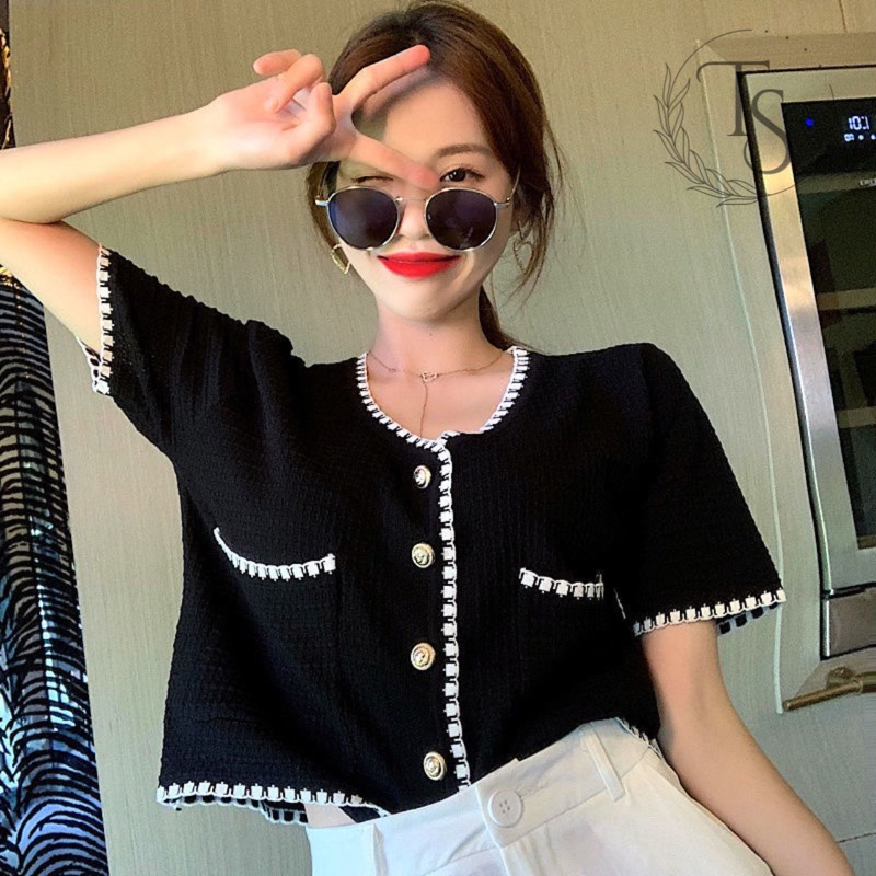 Jual Tortton Baju Atasan Wanita Rajut Premium Korean Style Hitam Putih ...