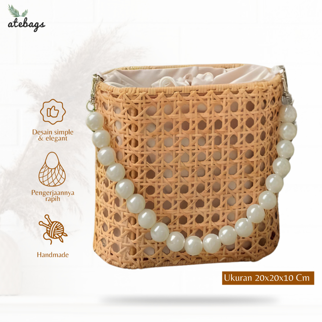 Jual Tas Tangan Wanita Mona Bag Handbag Bahan Anyaman Ate Serut Putih ...