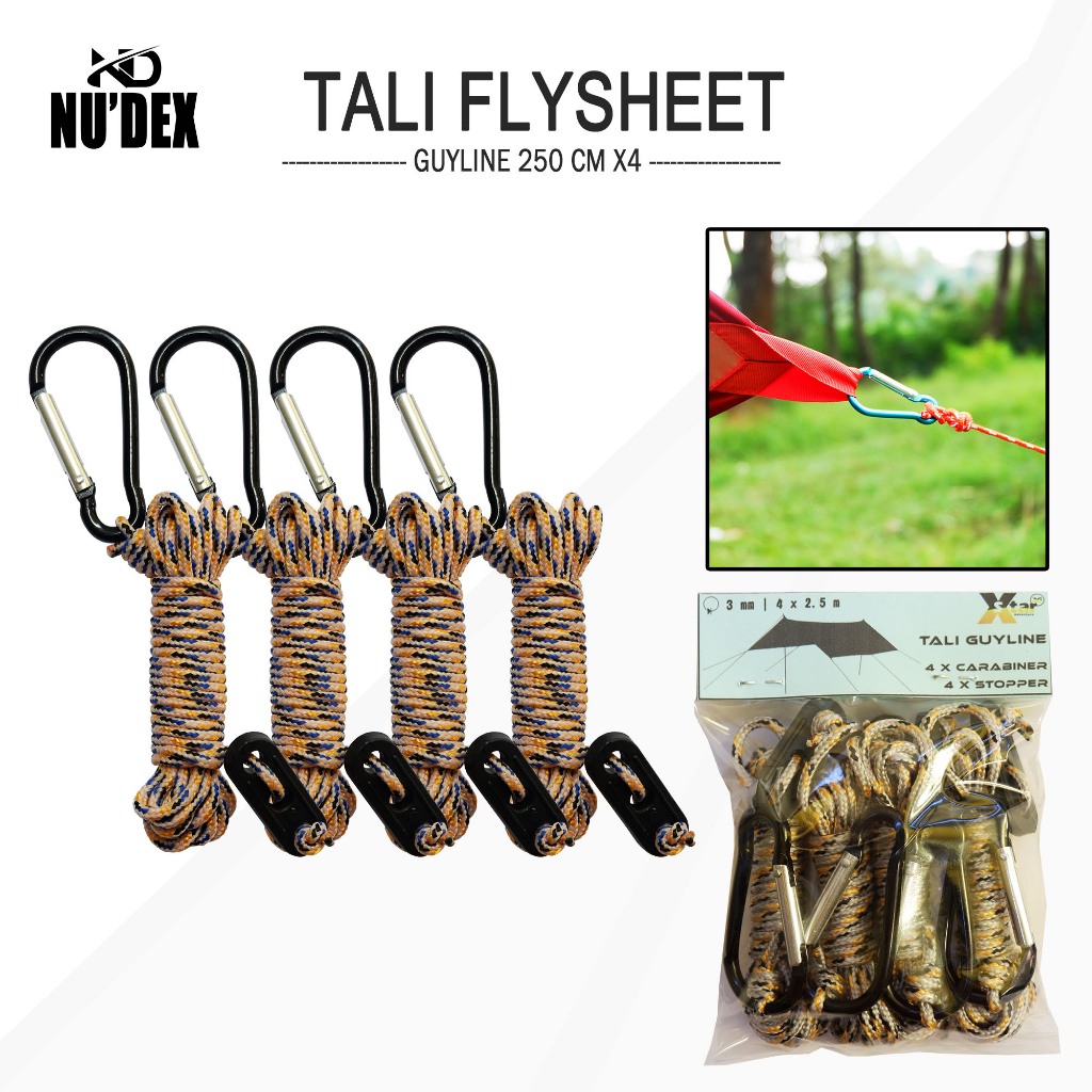 Jual tali flysheet tenda guyline 250cm X4 tali include carabiner - stopper 4 pcs | Shopee Indonesia