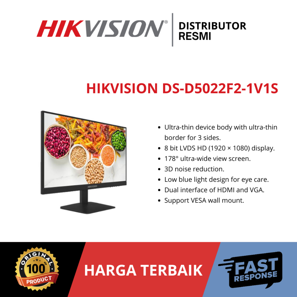 Jual HIKVISION DS-D5022F2-1V1S 21.5 INCH FHD BORDERLESS MONITOR HDMI & VGA | Shopee Indonesia