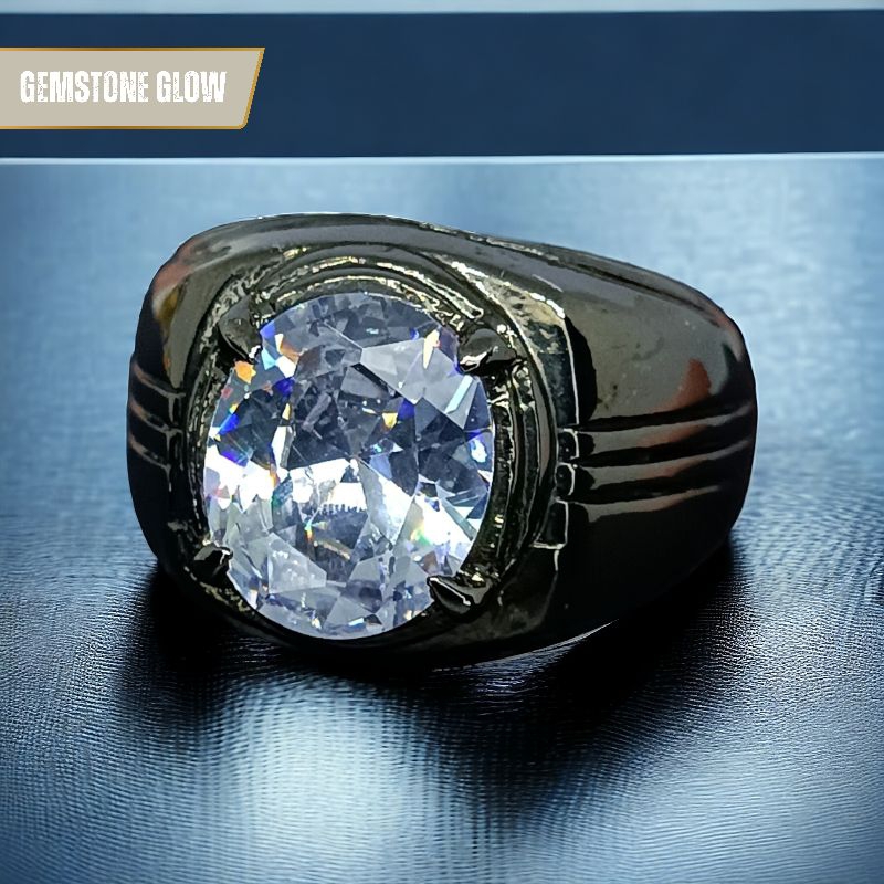 Jual CINCIN PRIA PERMATA WHITE DIAMOND OVAL RING TITANIUM HITAM SIMPEL ...