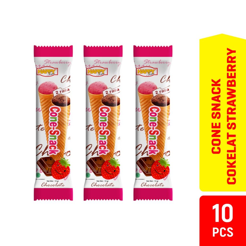 Jual Happy Time Cone Snack Coklat Strawberry (Isi 10 Pcs) | Shopee ...
