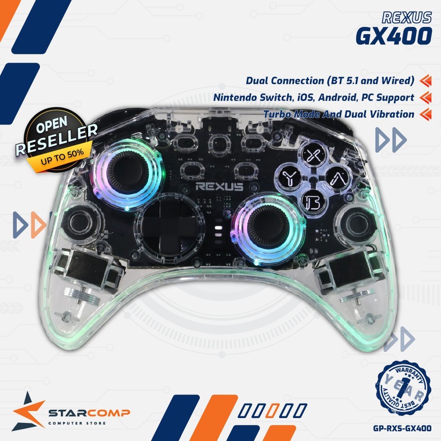 Jual Rexus GX400 Gamepad Dual Mode Wireless Bluetooth Gaming Joystick ...