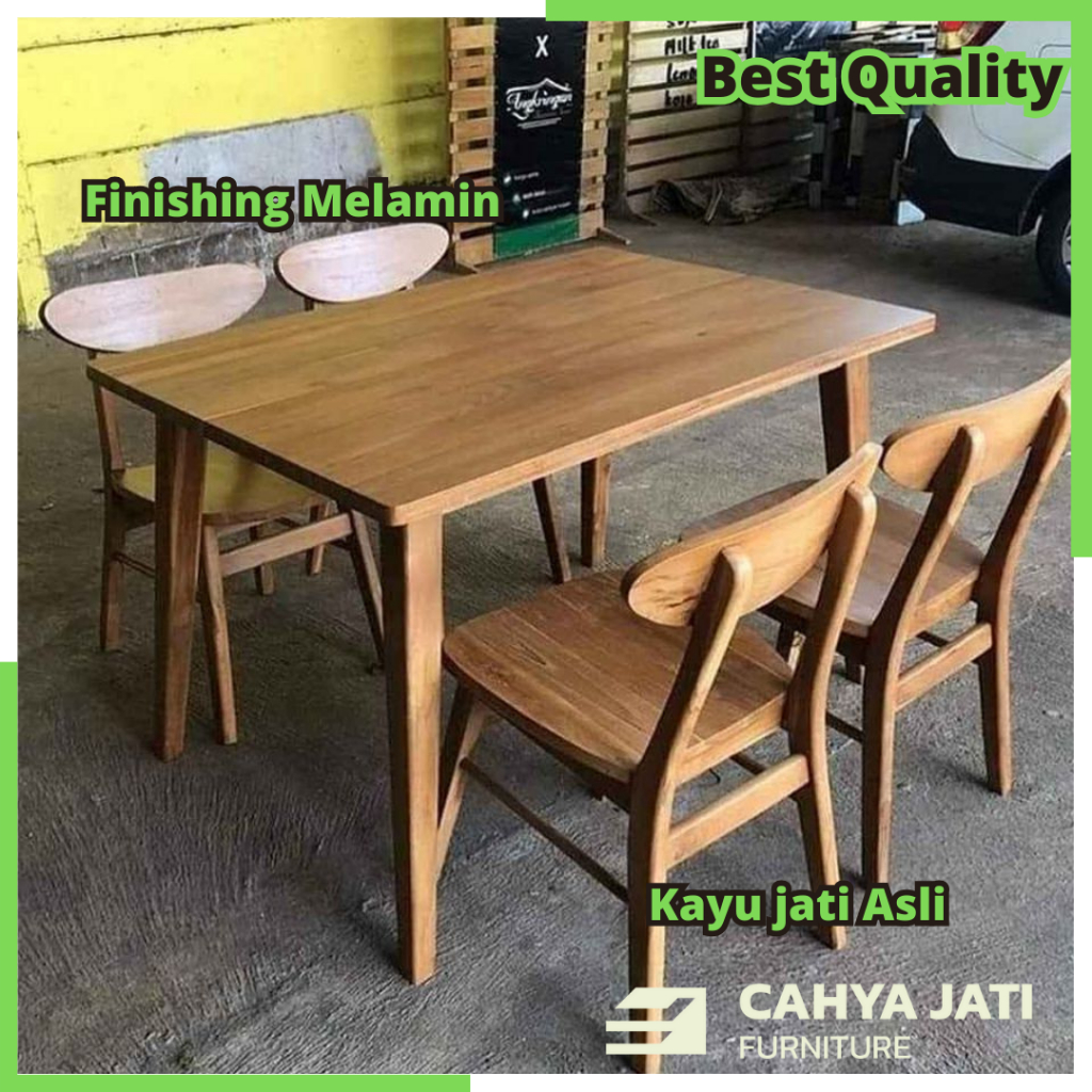 Jual Set meja makan cafe retro minimalis kayu jati 4 kursi ropan asli jepara model kotak panjang ...