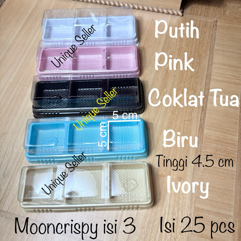 Jual [Isi25] Mika Kue Mochi Mooncake Mooncrispy Sekat 3 Putih Pink Biru ...