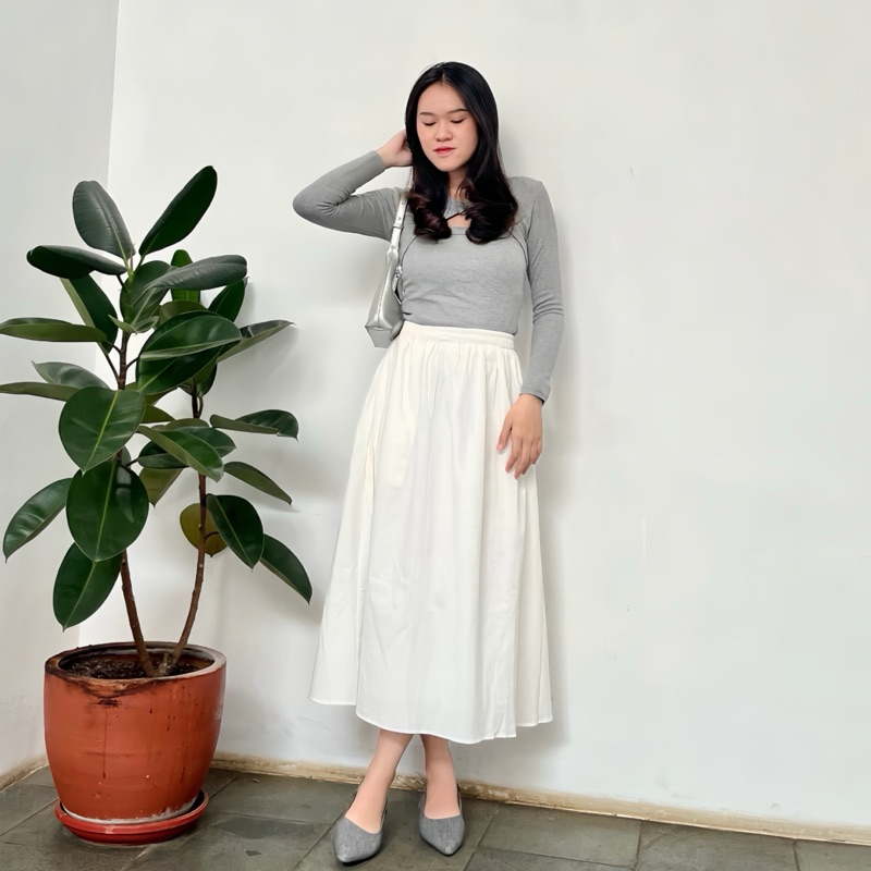 Jual Haein Skirt Rok Linen Maxi Midi Rok A line (berfuring) by Vitafa ...