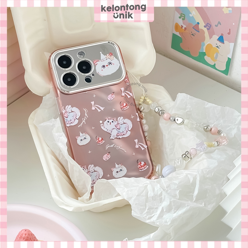 Jual KELONTONG UNIK | Korean Pink Cat Textured Wrinkle Case with Charm ...