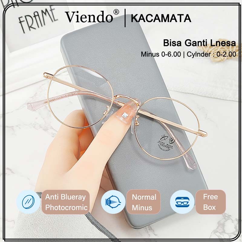 Jual Kacamata Minus Anti Radiasi Photocromic Wanita Cowok Pria Korea Terbaru Bulat Oval Besi ...