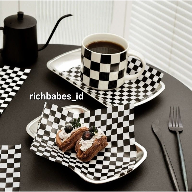 Jual [100 Pcs] Kertas Roti kotak kotak hitam putih Motif Baking Paper ...