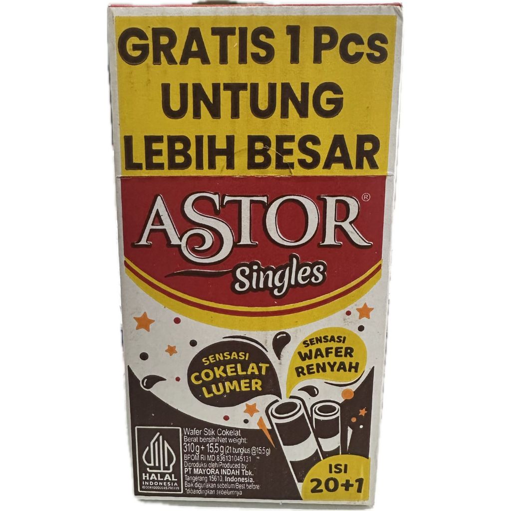 Jual ASTOR SINGLES WAFER STICK DUS ISI 20 PCS x 15 GRAM PACK STIK ...
