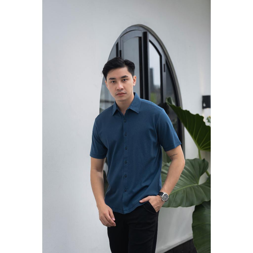 Jual Saga Kemeja Kaos Cotton Air in Deep Blue - Kemeja Premium Lengan Pendek Cotton Air Biru ...