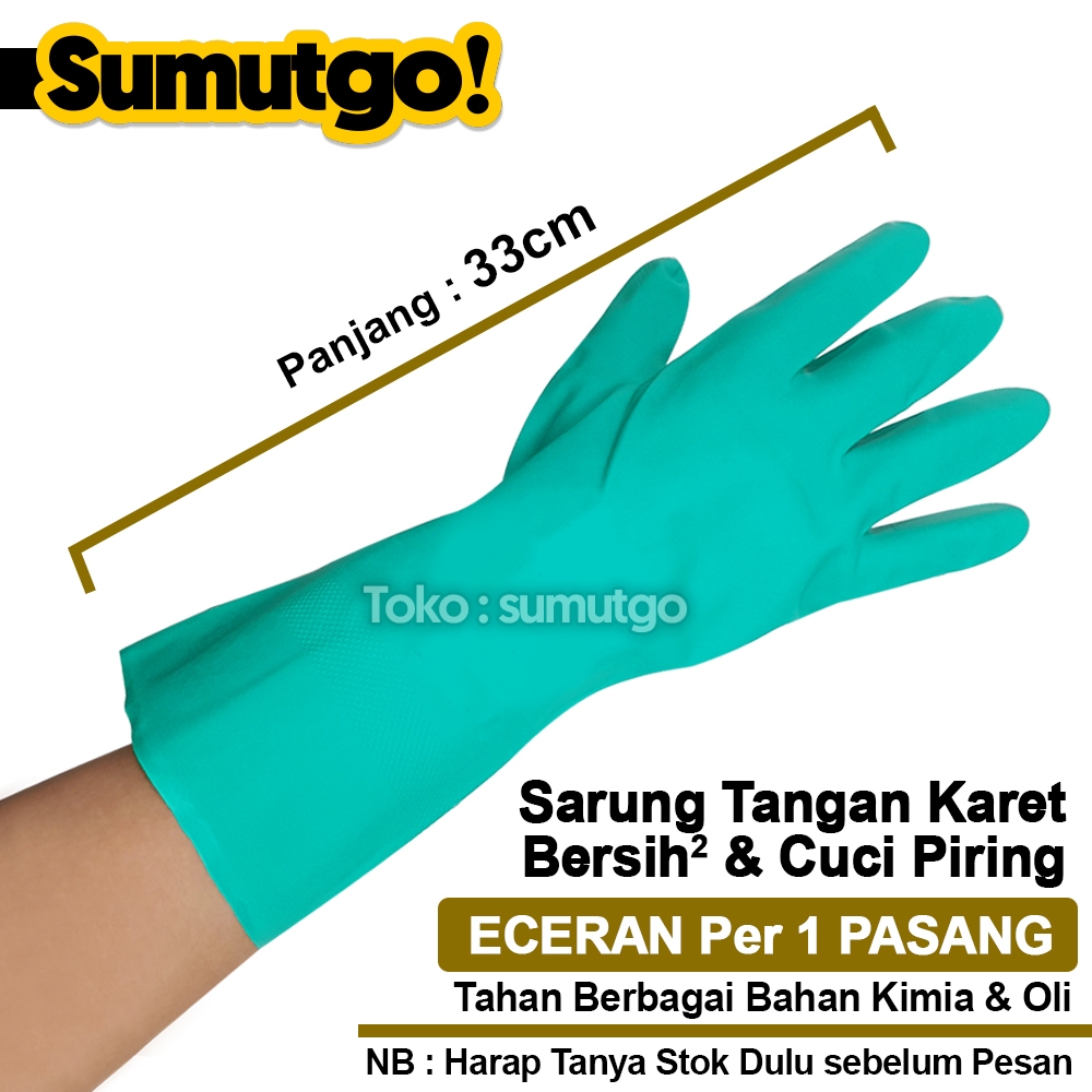 Jual Sarung Tangan Karet Hijau Cuci Piring Panjang 33 cm / Nitrile ...