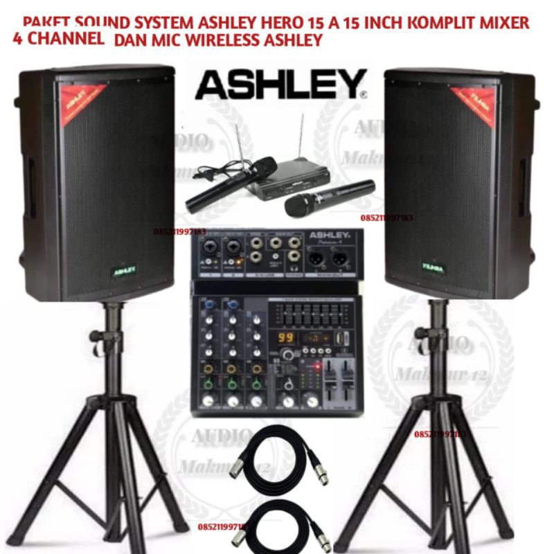 Jual Paket Sound System Ashley Hero15A 15 Inch Komplit Mixer Ashley Dan Mic Wireless Ashley ...