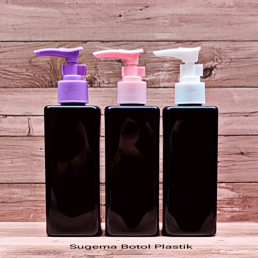 Jual Botol Pump 250ml Kotak Pet Hitam / Botol Sabun Cair 250 Ml Pump Clip Lock Plastik Pet Tebal ...