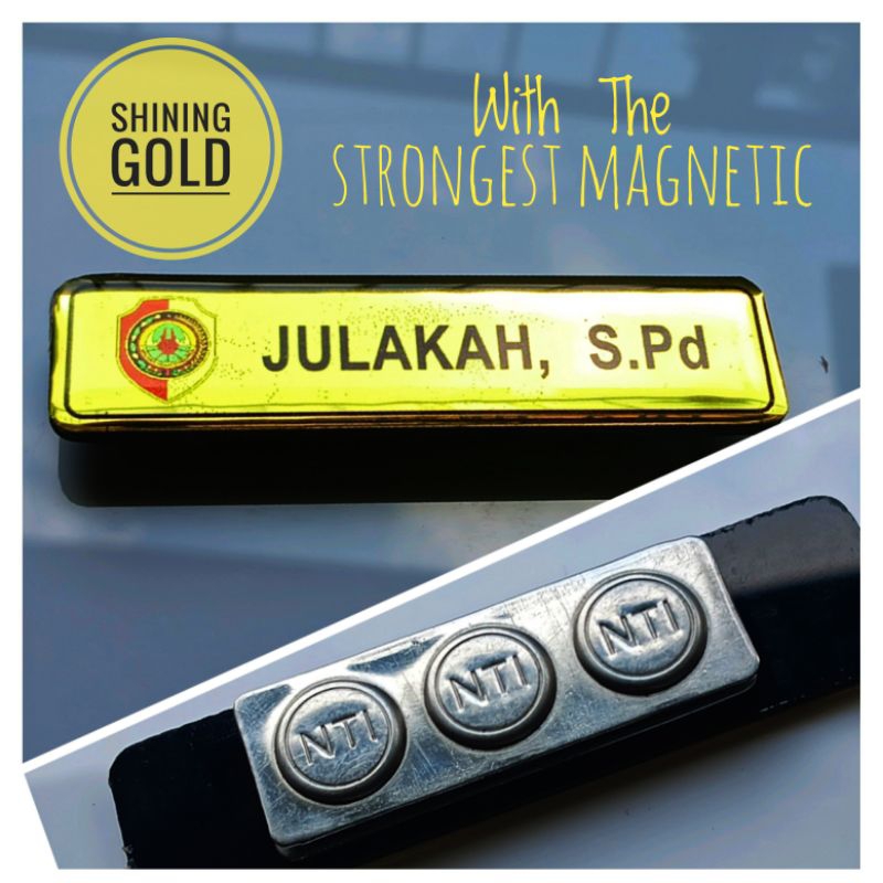 Jual Name Tag Papan Nama Warna Gold Emas Mengkilat - Peniti - Magnet # ...
