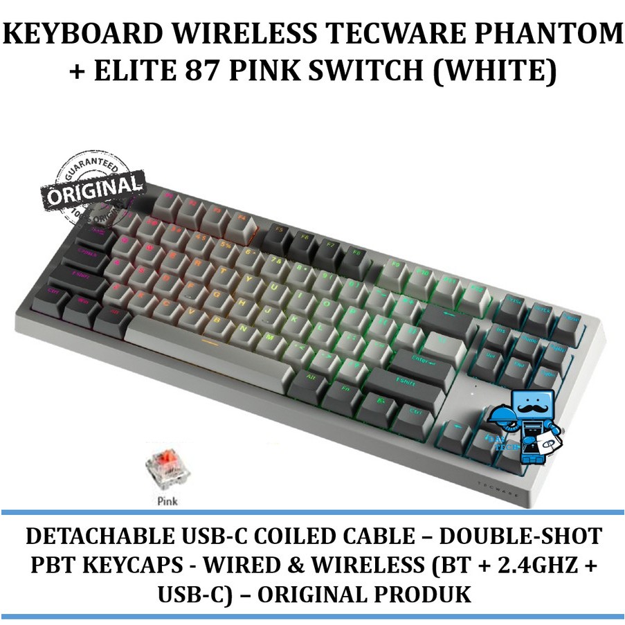 Jual Keyboard Wireless Tecware Phantom + Elite 87 Pink Switch (White ...