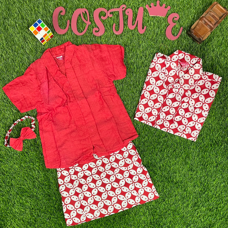 Jual Batik Costume Kebaya Doby Dobi Merah Couple Kebaya Batik Anak ...