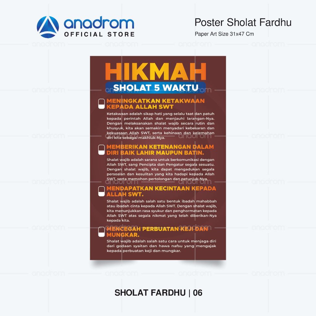 Jual Poster Sholat Wajib 5 Waktu Beserta Niat dan Doa | Poster Edukasi ...