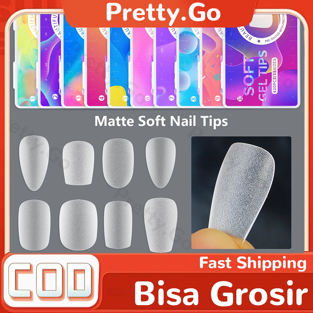 Jual 300/420pcs Soft Gel Tips Full Buff Fake Nails Kuku Palsu Premium ...