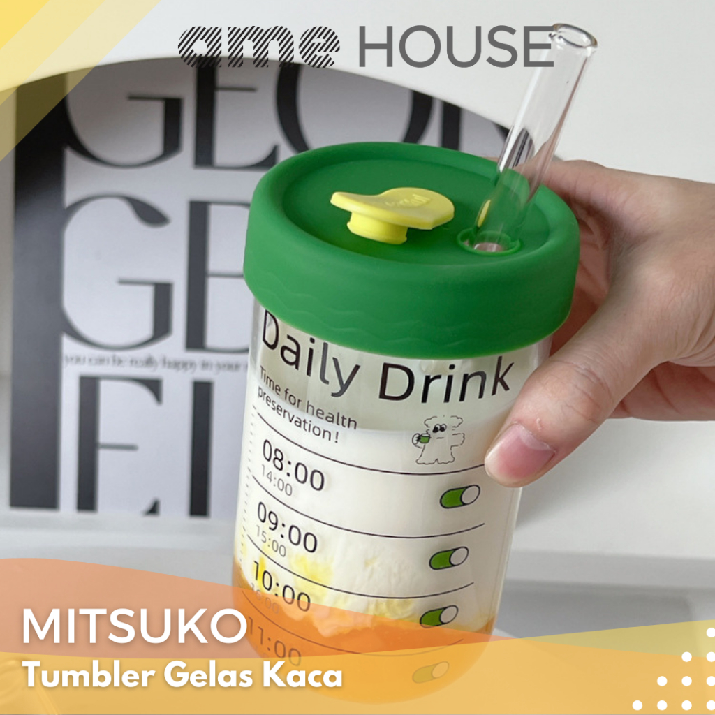 Jual |AME|MITSUKO Tumbler Kaca Kopi Teh Transparan Botol Air Infused ...
