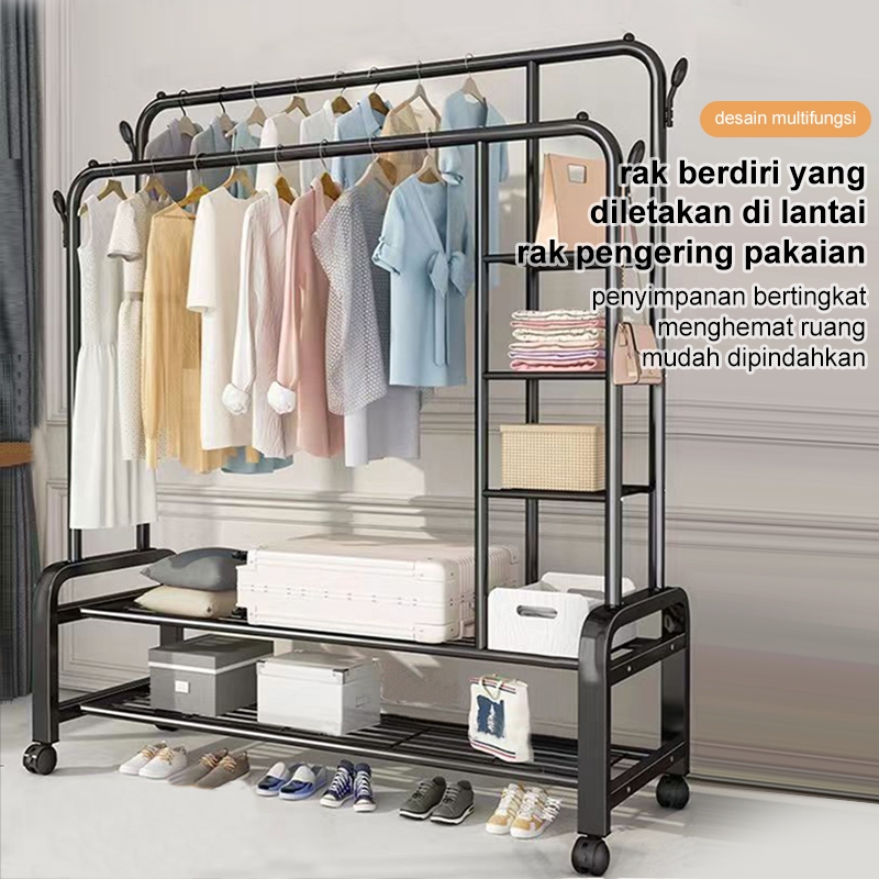 Jual 150CM Rak Gantungan Baju Serbaguna Dengan Roda Stand Hanger Jumbo ...