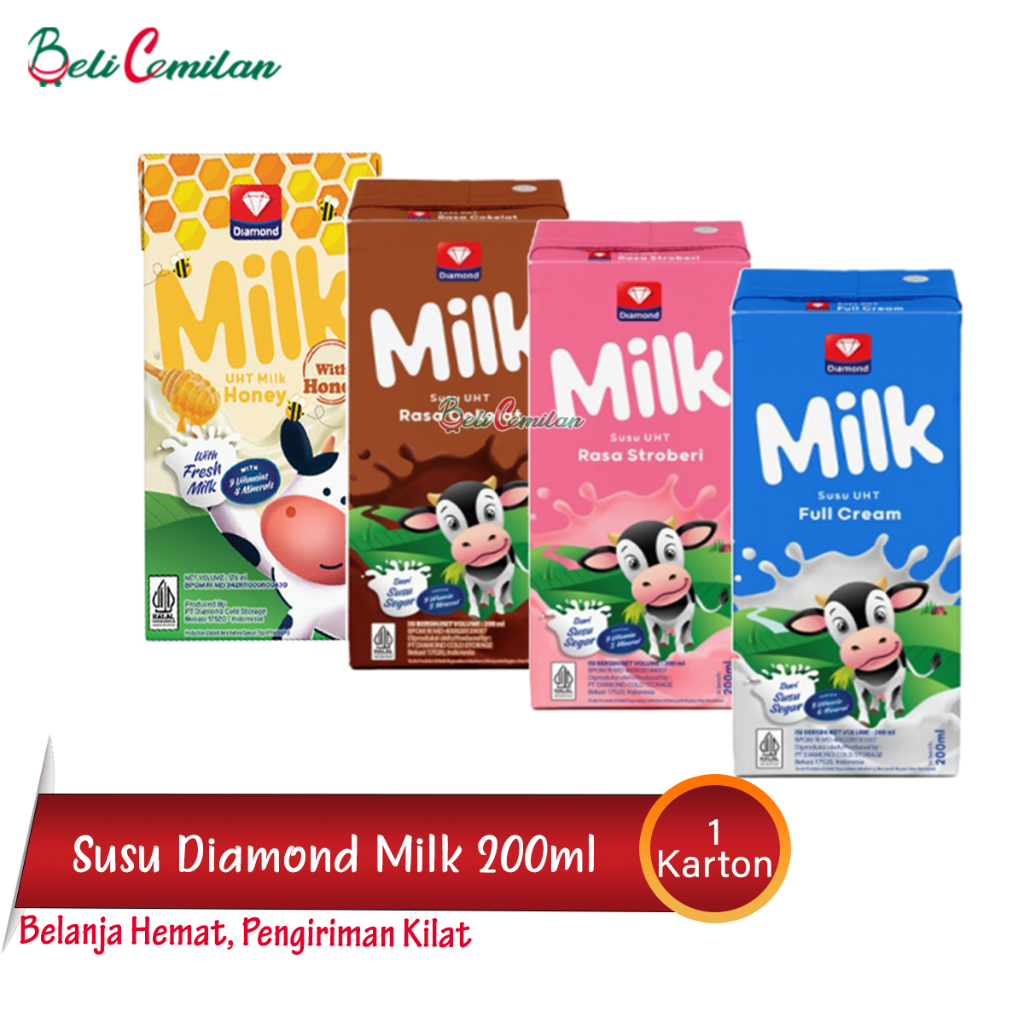 Jual Susu UHT Diamond 200ml | Paket 1 Karton isi 24pcs aneka rasa | Shopee Indonesia