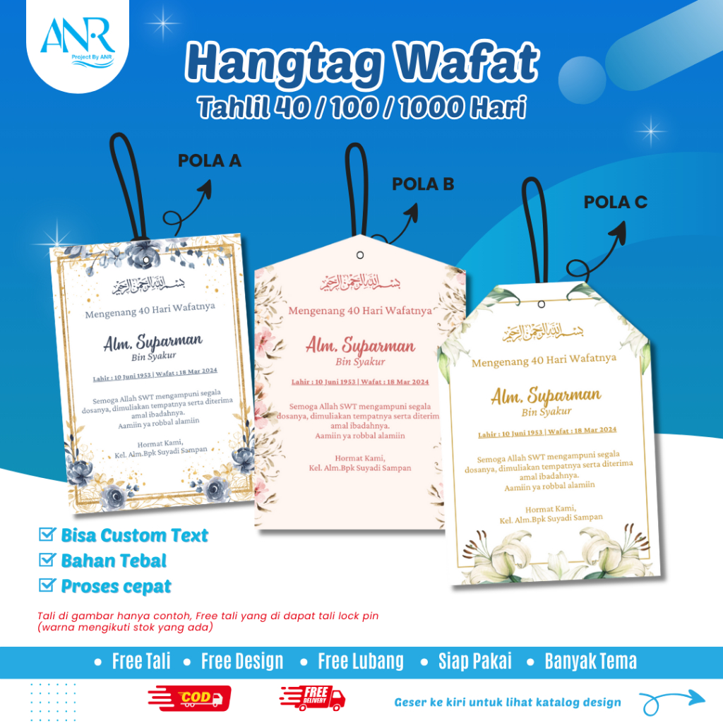 Jual D20 Hangtag mengenang wafat custom HW 002 | Hang tag tasyakuran ...