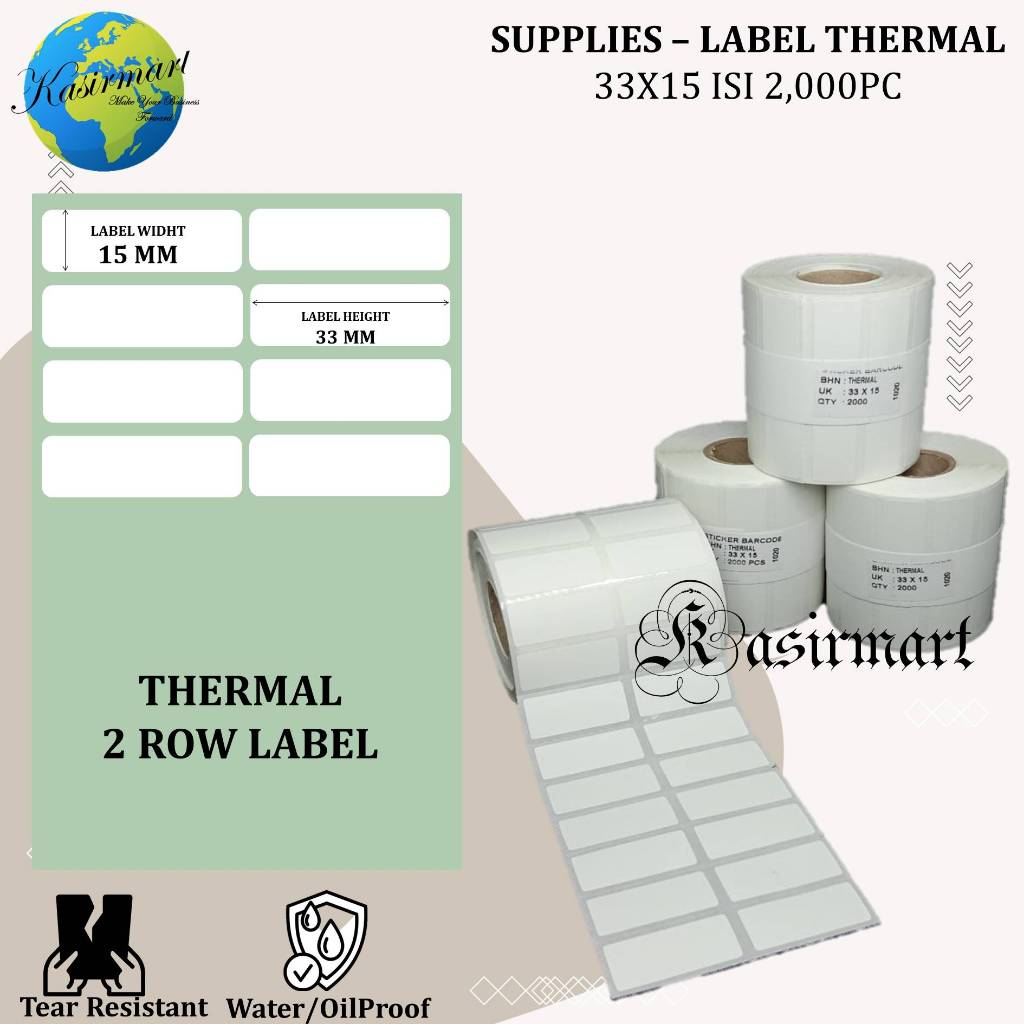 Jual Label Barcode Harga 33x15 2 Line isi 2000 Label Thermal 33x15 isi ...