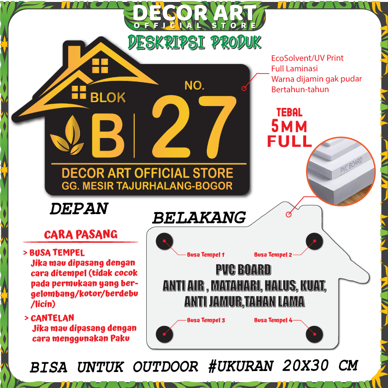 Jual DecorArt 30x20 Cm - Custom Hiasan Dinding Nomor Alamat Rumah /Toko/Kantor Siap Pasang (Kd ...