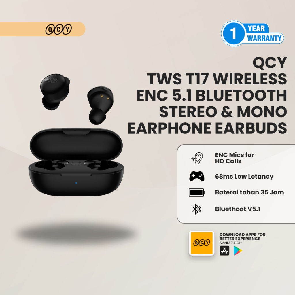 Jual QCY T17 TWS Earbuds Stereo & Mono Mode | Bluetooth 5.1 | Youth Buds | Mini Design | Black ...