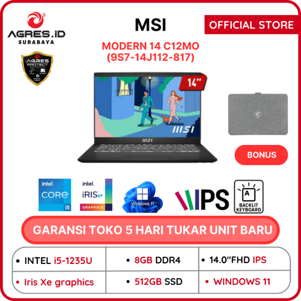 Jual MSI MODERN 14 Core i5 1235 RAM 8GB 512GB SSD 14.0FHD IPS Backlit ...