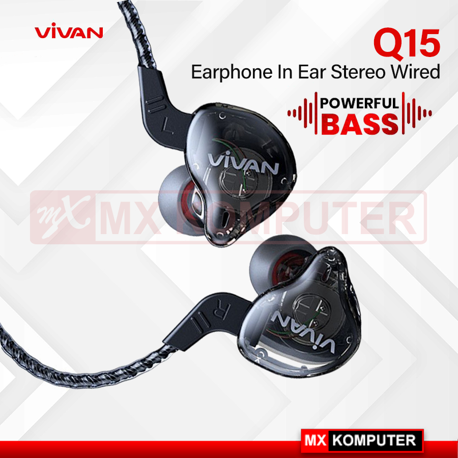 Jual Earphone VIVAN In Ear Kabel Stereo Wired Headset Q15 Black ...