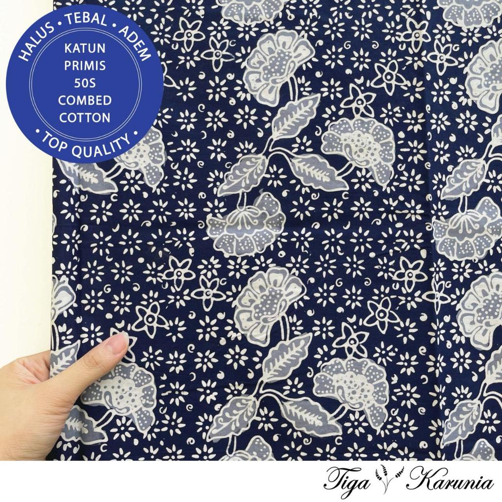 Jual Kain Batik Cap Premium Solo Truntum Bunga Navy Grey Katun Primis ...