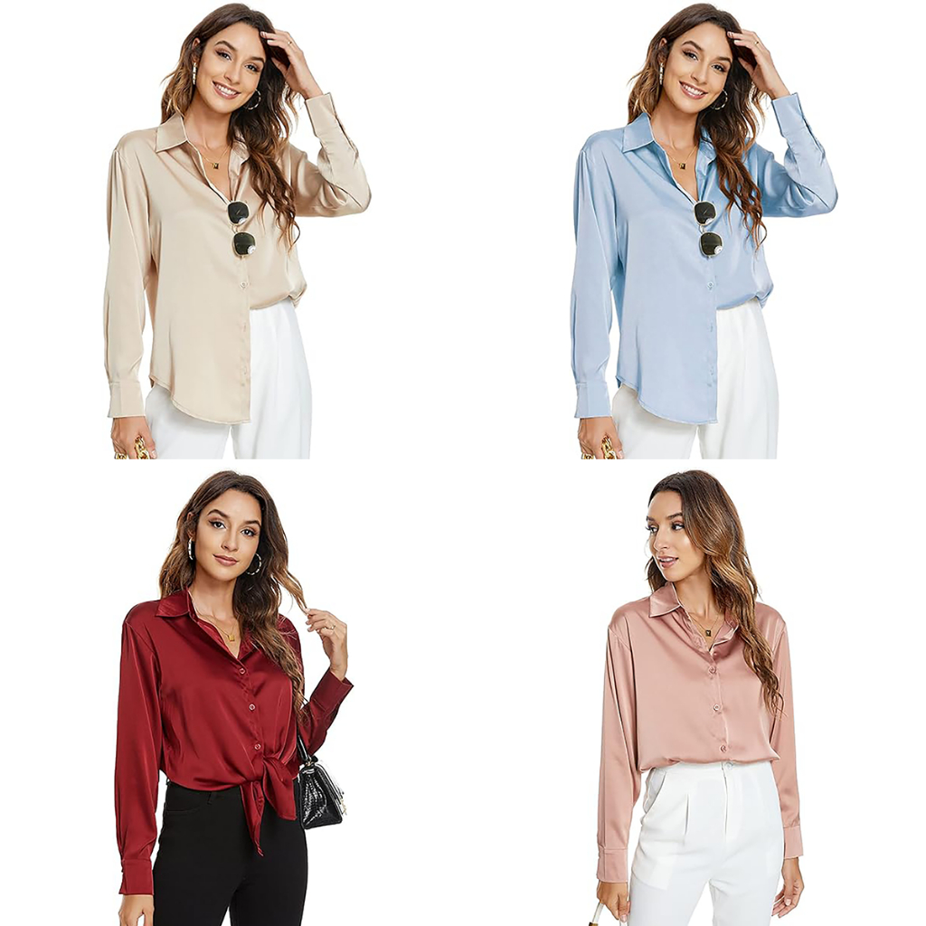 Jual Blouse Wanita Elegan H&M V-Neck Satin Blouse Korean Style Original ...