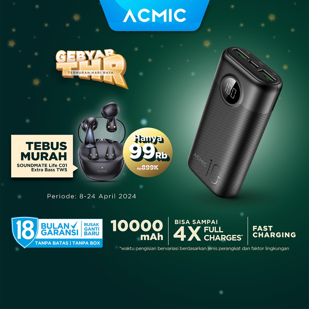 Jual ACMIC DIGIMAX 10000mAh Powerbank Mini 22.5W Fast Charging Type C ...