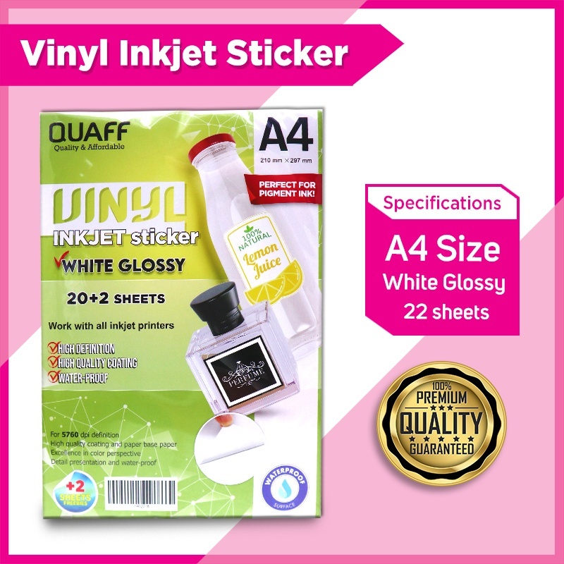 Jual QUAFF Kertas Stiker Vinyl Inkjet Anti Air Waterproof A4 White ...