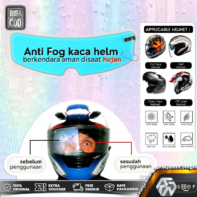 Jual Stiker Helm Anti Air Hujan dan Anti Embun Kabut /Anti Fog Helm ...