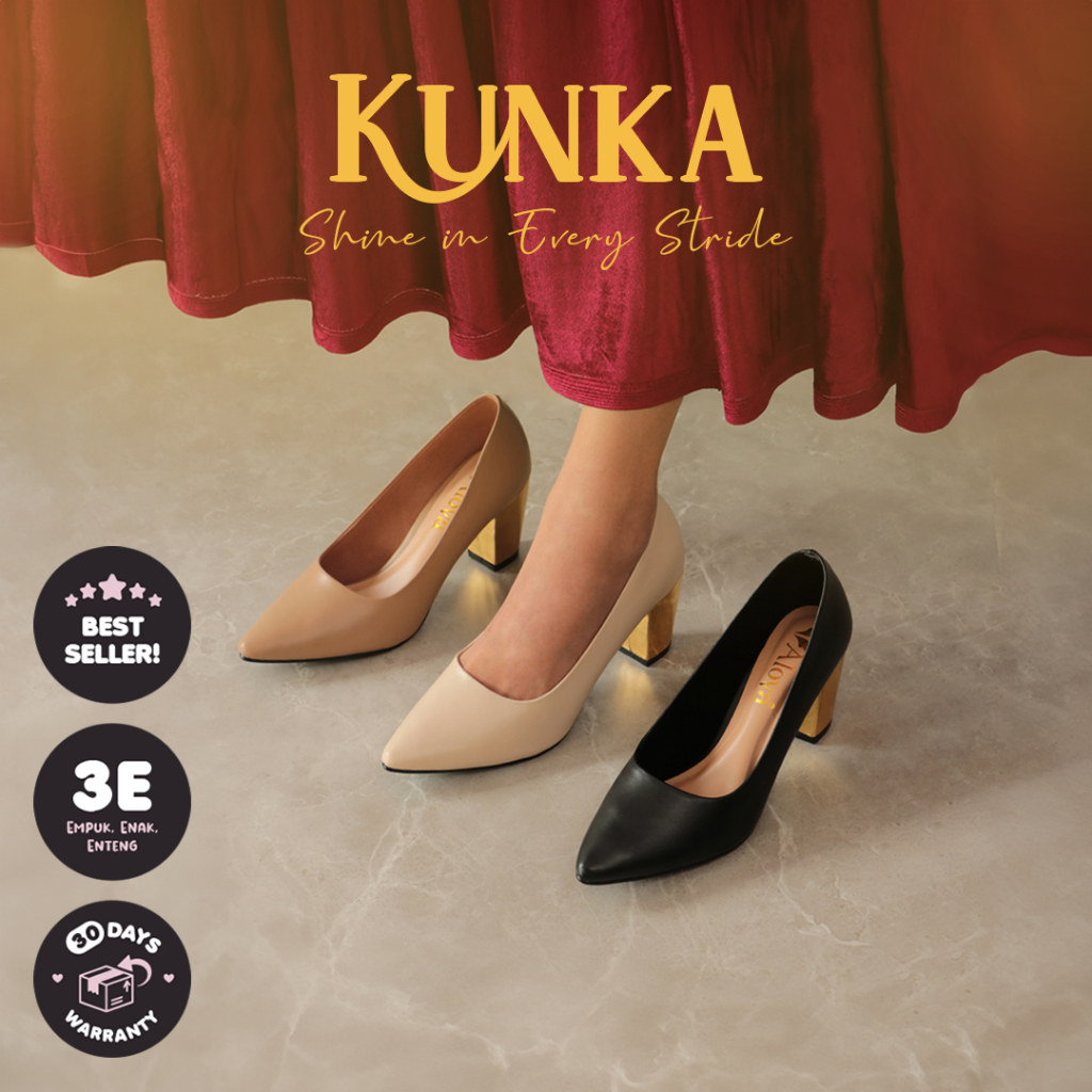 Jual Alivelovearts Kunka Heels 7cm Gold Sepatu Pantofel Kantor Block ...