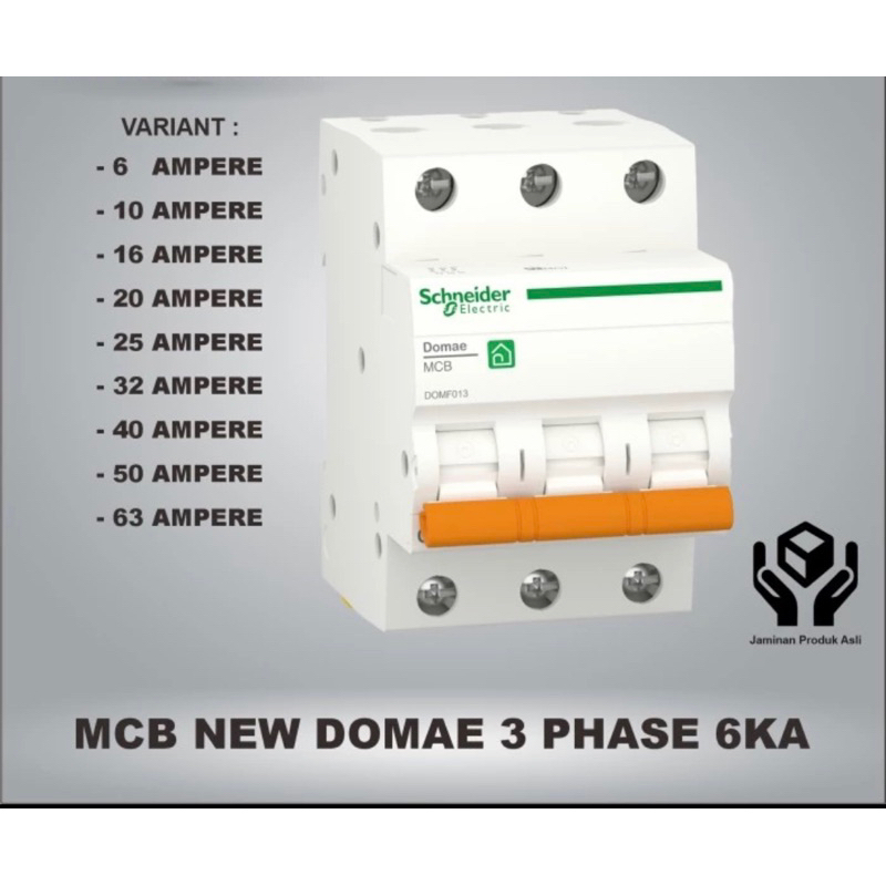 Jual MCB 3 PHASE NEW DOMAE 6KA SCHNEIDER 3 POLE 3P - 6 AMPERE s.d 63 AMPERE | Shopee Indonesia