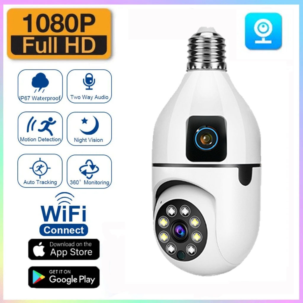 Jual V380 Pro CCTV Dual Lens Bulb Camera 8MP 360°Rotate Light Bulb ...