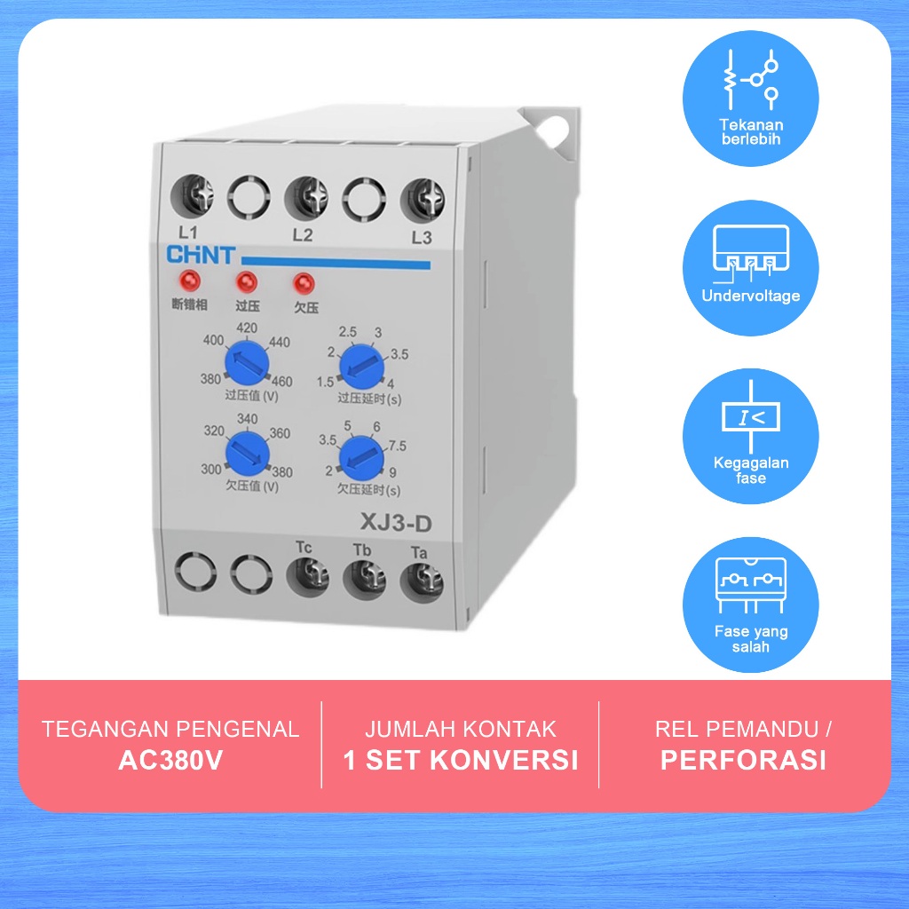 Jual Phase Failure Relay Chint XJ3-D Chint Xj3D 308V AC Over Under Voltage Protector Sequence ...