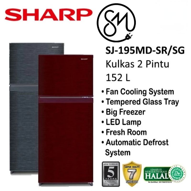 Jual Kulkas Sharp 2 pintu SJ-195MD SG SR SJ195MD 172 L Shine | Shopee ...