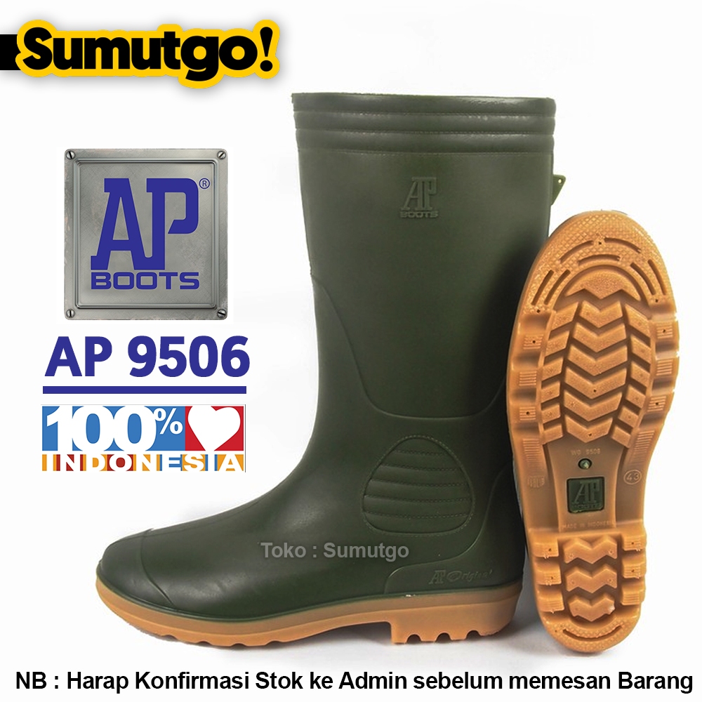 Jual AP Boots 9506 Hijau Sepatu Karet PVC Boot Hujan Tinggi Anti Air ...