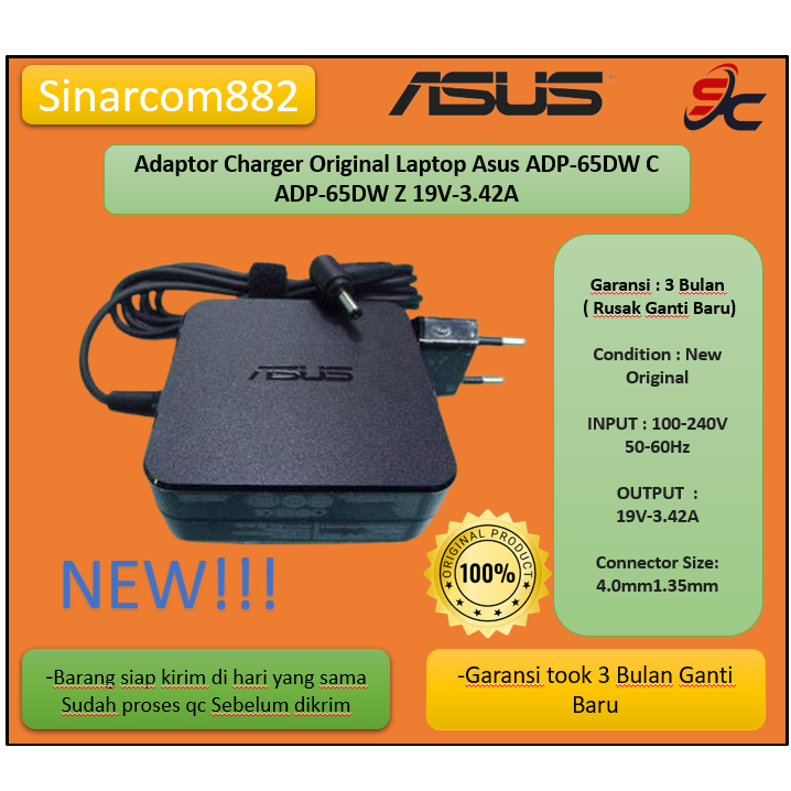 Jual Adaptor Charger Original Laptop Asus ADP-65DW C ADP-65DW Z 19V-3.42A | Shopee Indonesia