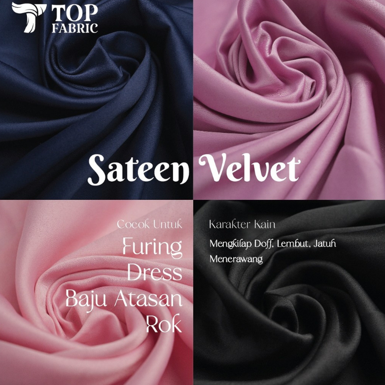 Jual 0,5 meter Bahan Kain Satin Velvet Premium Saten Sateen Velvet ...